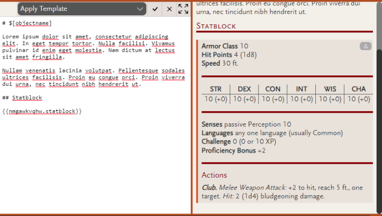 Update 20th July 2022 – Transclude statblocks and transclude shortcuts ...